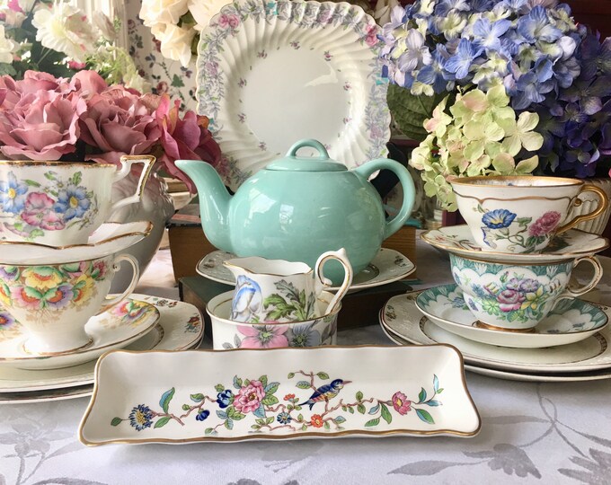 Vintage Tea Set for 4 Complete Tea Set Instant Tea Party 18 Pieces OAK ...