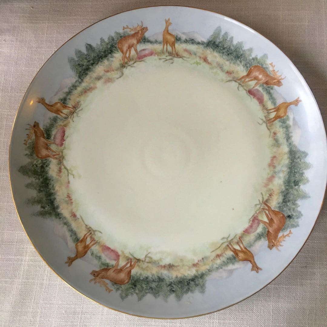 Hand Painted Elk Chop Plate Crossed Swords Decorated Empire ...