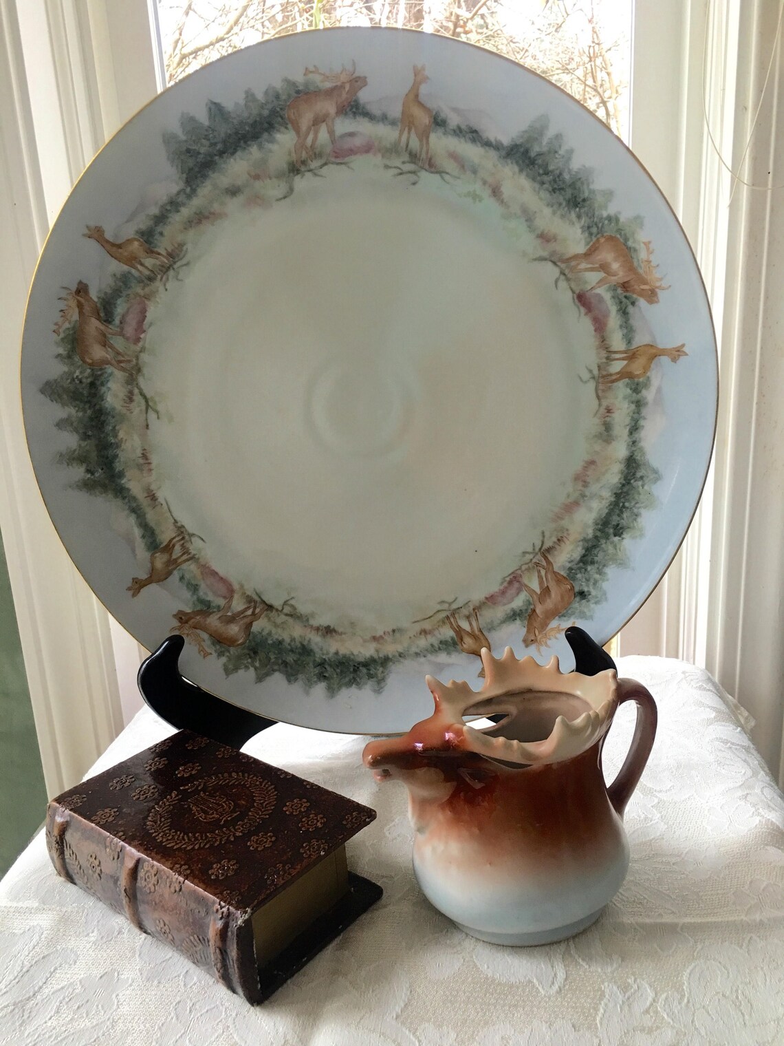 Hand Painted Elk Chop Plate Crossed Swords Decorated Empire - Etsy