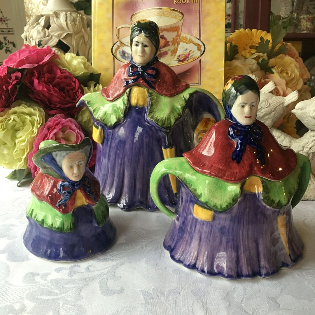 English Teapot Set Old Woman Teapot Sugar Bowl and Creamer Set FREE ...