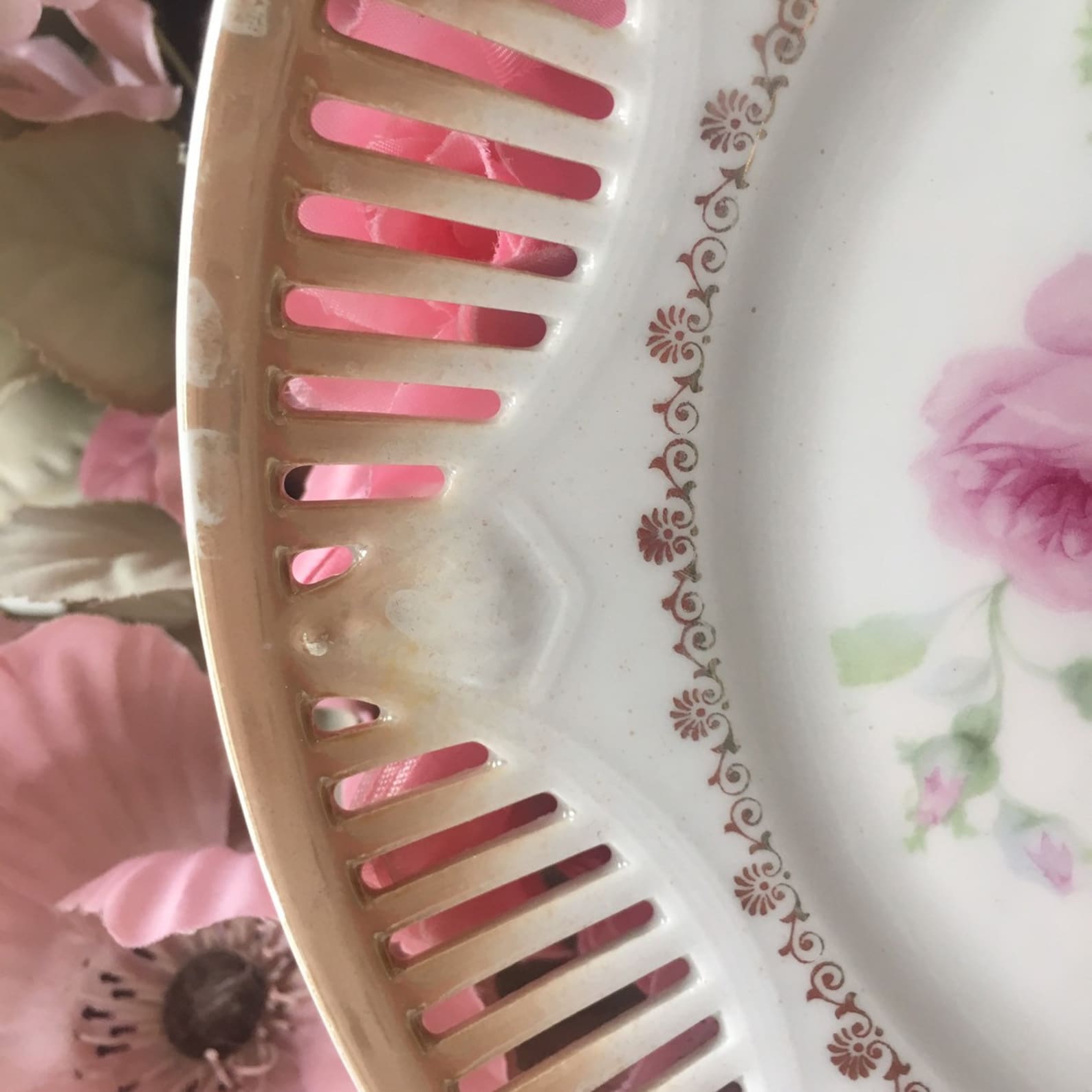 Antique Porcelain Pink Roses Plate Iridescent Luster Reticulated - Etsy