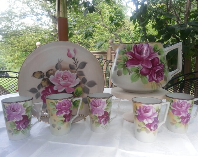 Stunning Antique, Nippon Lemonade Set, Pink Roses, Hand Painted Pink ...