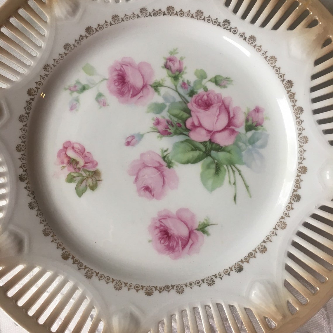 Antique Porcelain Pink Roses Plate Iridescent Luster | Etsy