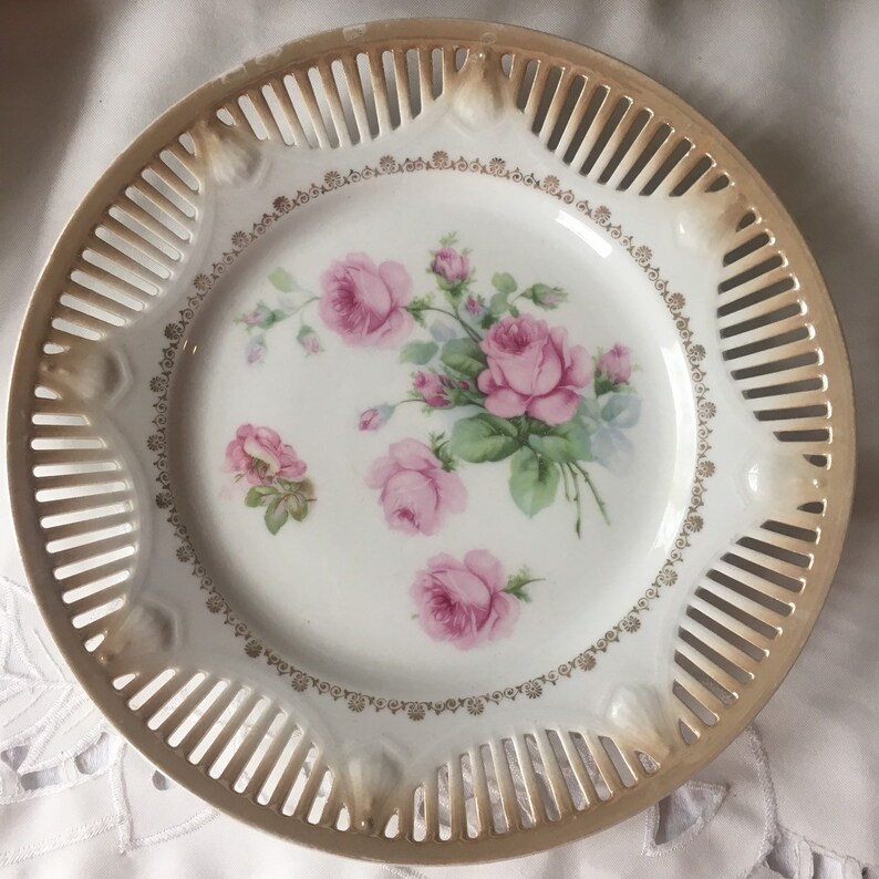 Antique Porcelain Pink Roses Plate Iridescent Luster Reticulated - Etsy