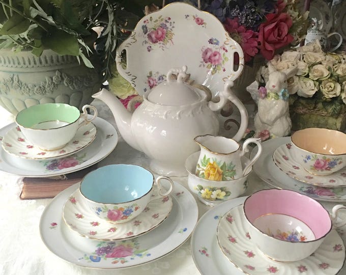 Stunning Vintage Mismatched Tea Set for 4 Alice in Wonderland Style Tea ...