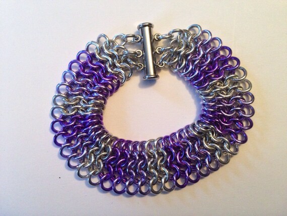 Items similar to Silver and Purple Flat Chainmaille Bracelet on Etsy