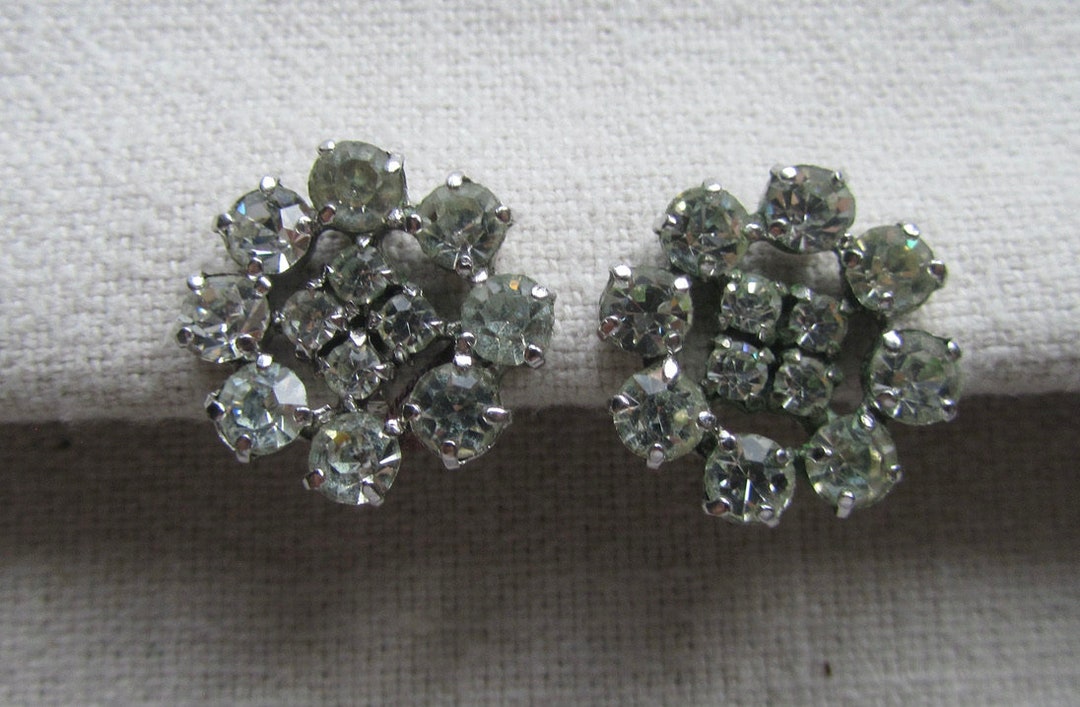 Vintage Sterling Jay Flex Screw Back Earrings With Clear Rhinestones - Etsy