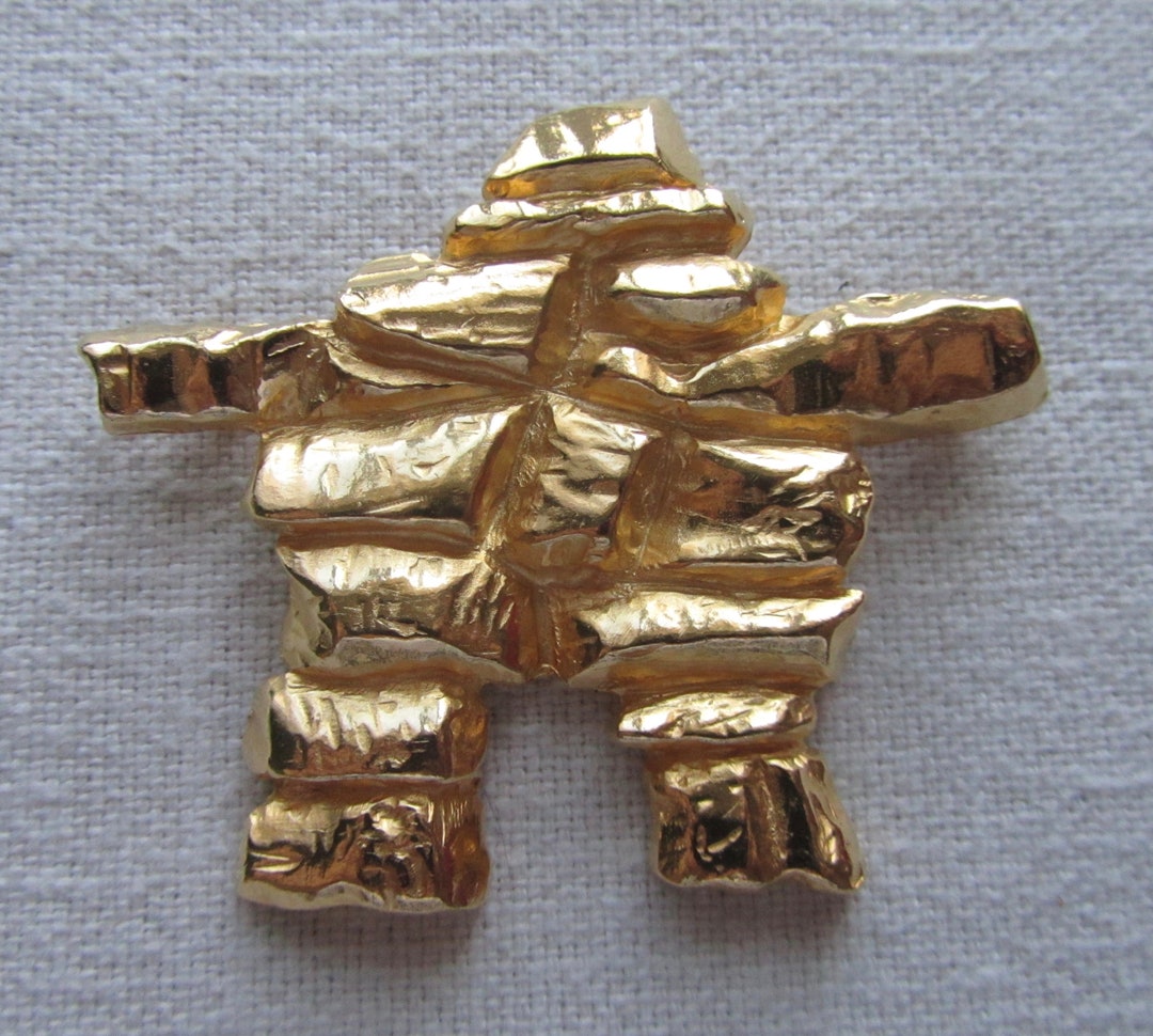 Vintage Gold Tone Inuit Statue Brooch - Etsy