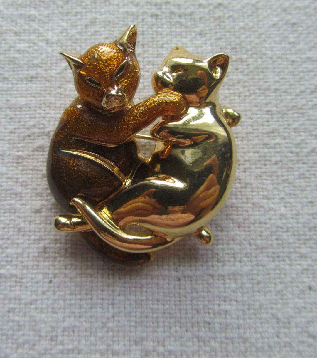 Vintage Gold Tone Brown Enamel Cats Brooch - Etsy