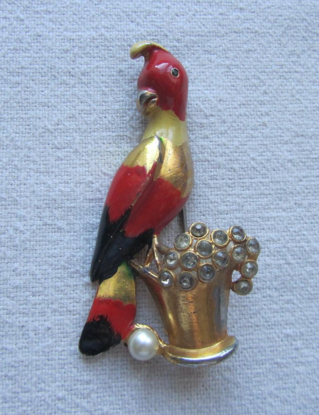 Vintage Coro Painted Parrot Brooch With Rhinestones - Etsy