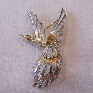 Vintage Boucher Signed Peacock Brooch With Rhinestones Etsy