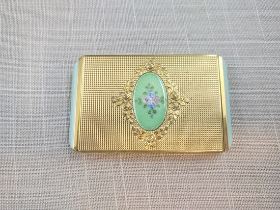 Evans Powder Compact Green With Gold Tone Metal Oval - Etsy