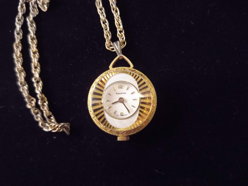 Lucerne Ladies Pendant Watch, Gold Tone, Pretty Watch Face, Some Wear ...