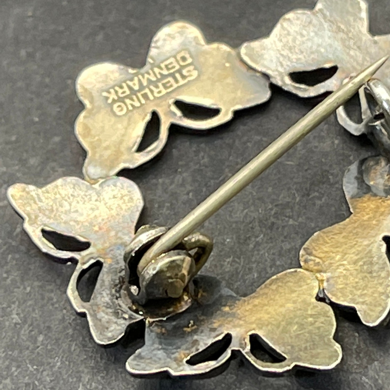 Sterling Silver Guilloche, Enamel, White Butterfly Wreath Pin, Made in ...