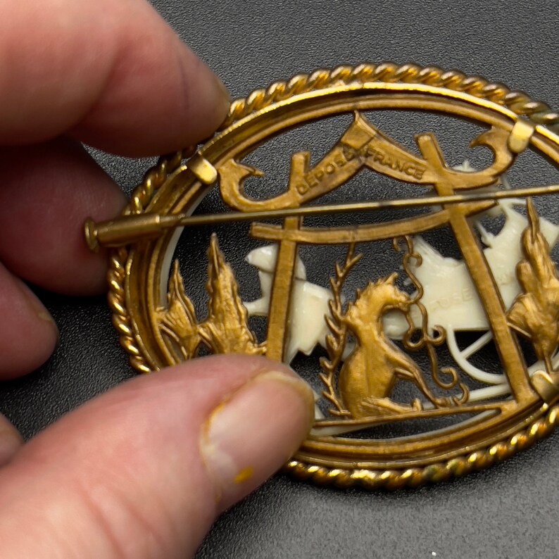 Depose France Oval Brooch Antique Celluloid Two Panels - Etsy