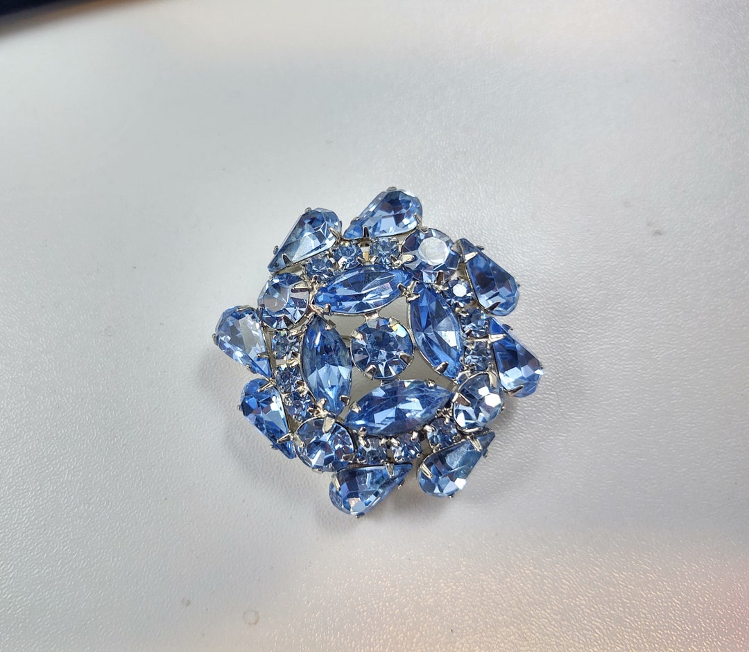 Weiss Light Blue Stunning Brooch, Teardrop, Round and Navette Sparkling ...