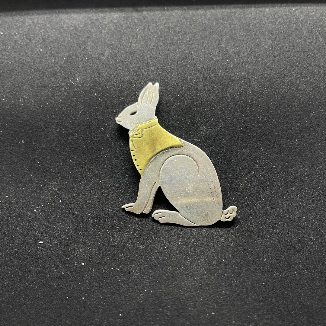 Sterling Silver Rabbit Brooch, Wearing a Vest, Taxco Mexico, Marked 925 ...