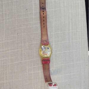 Red Ladies Swatch Watch, Clear Back, Silver Background, Red Numbers ...