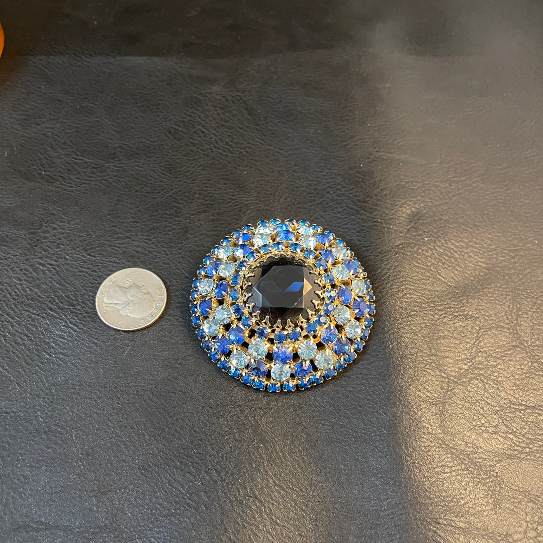 Shades of Blue Large Round Brooch, Domed and Layered, Large Center ...