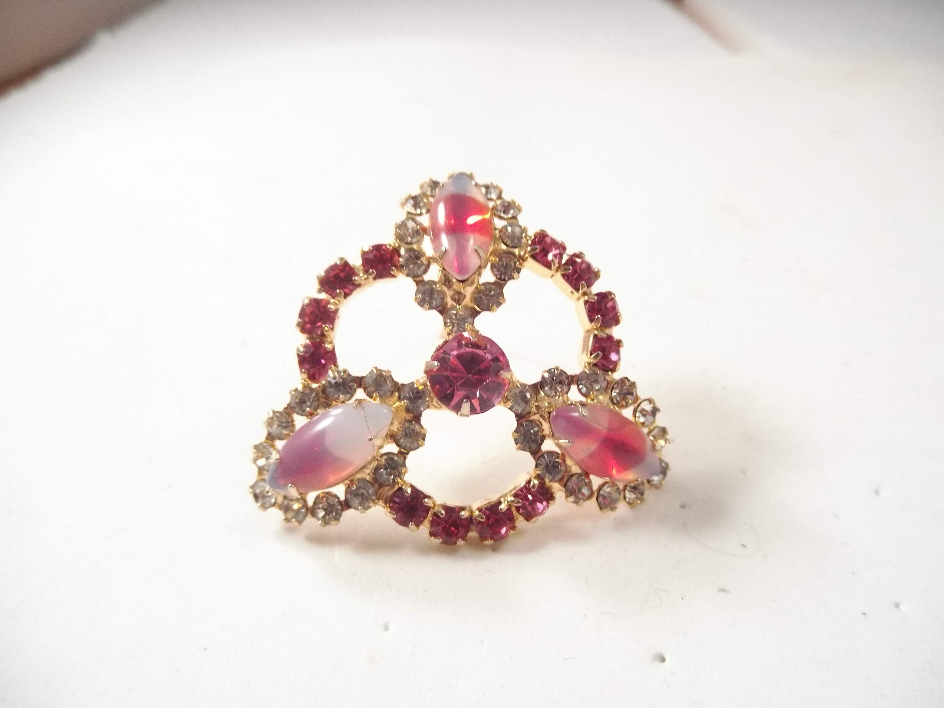 Shades of Pink Brooch, Triangle Shaped, Pink and Clear Rhinestones With ...