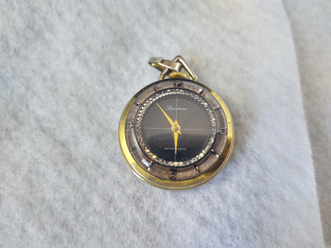 Lucerne Pocket Watch Pendant, Gold Tone, Navy Blue Face, Rotating ...