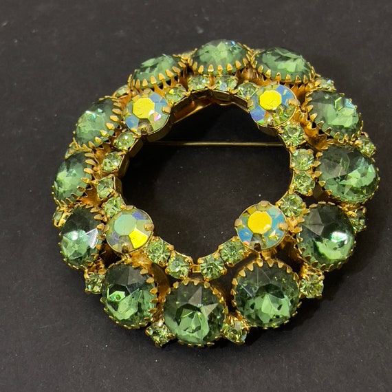 Large Green Rhinestone Brooch, Large Green Rhinestone… - Gem