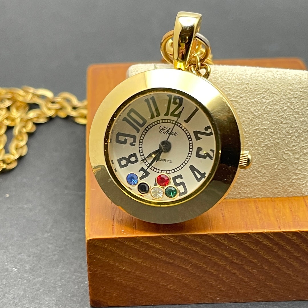 Chaz Quartz Pocket Watch Necklace, Gold Tone Metal, Loose Colorful ...