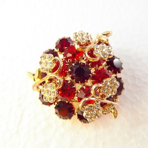 Red Rhinestone Dome Brooch, Unsigned, Gold Tone Metal - Etsy