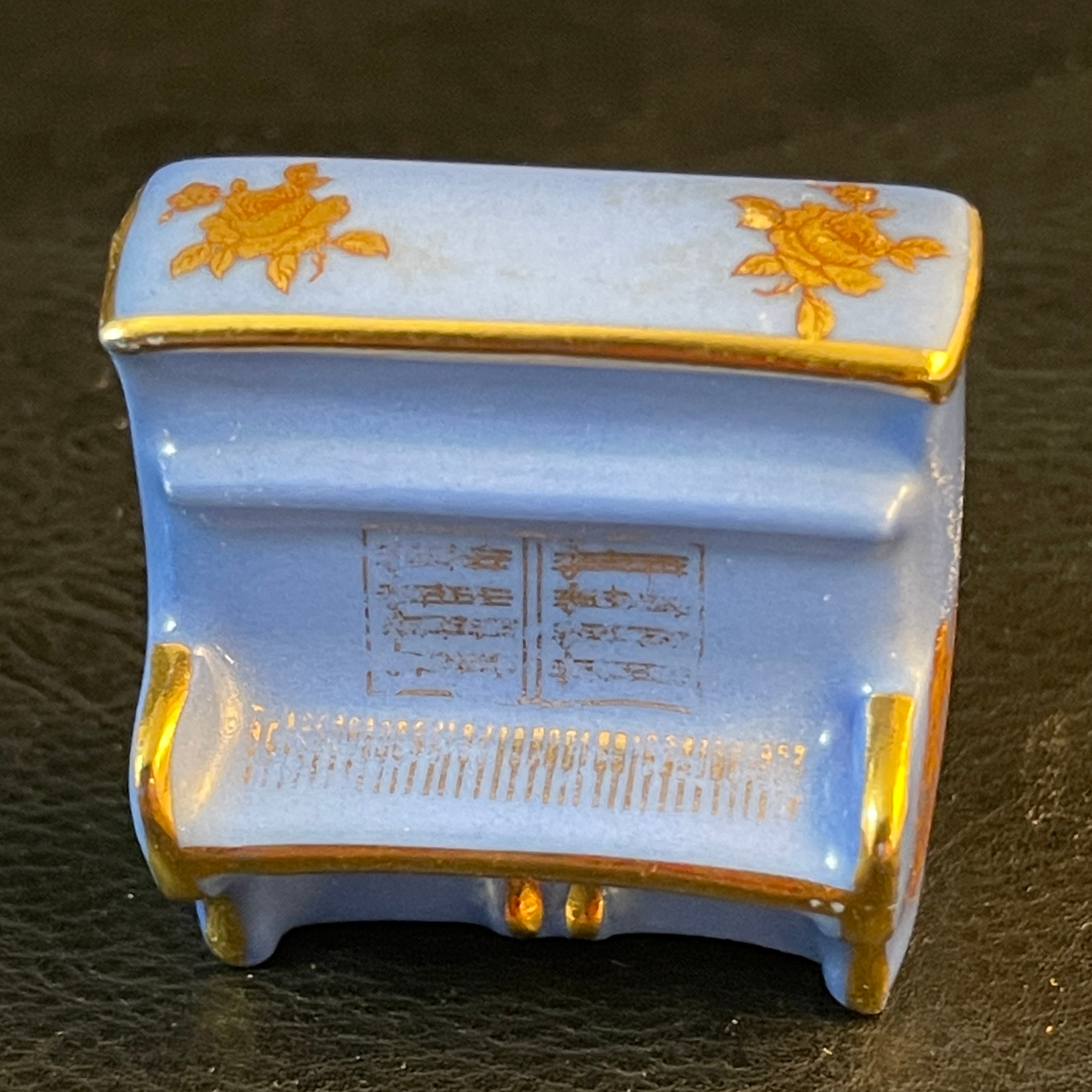 Limoges, France, Blue Porcelain Piano With Painted Gold Flowers ...