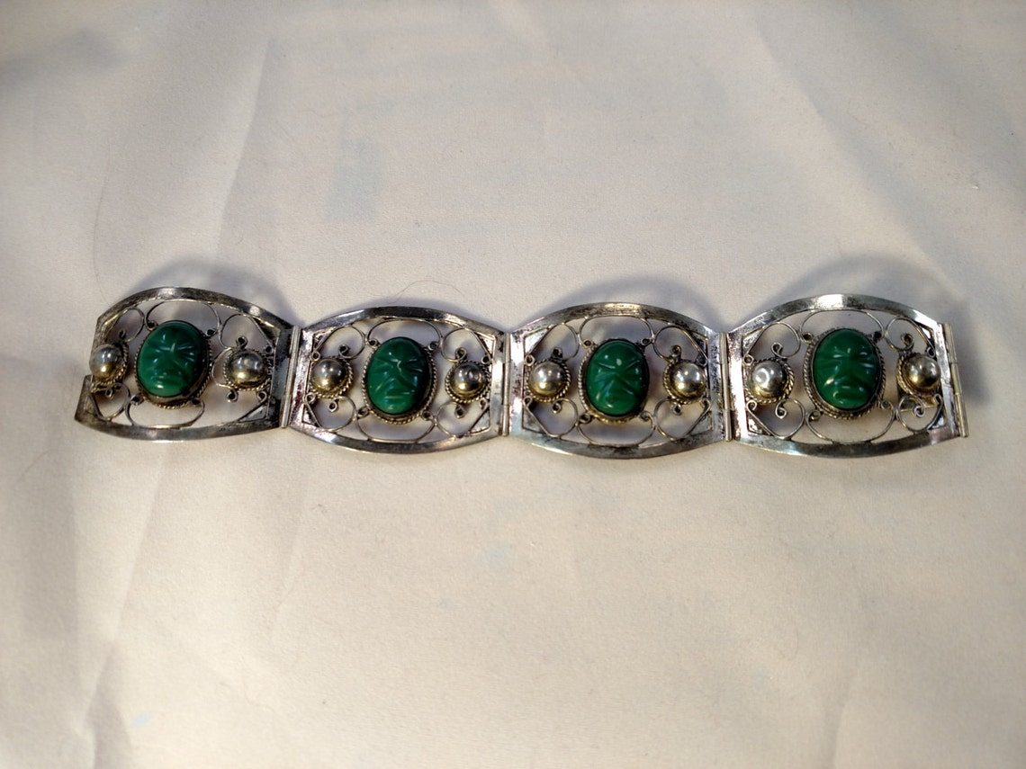 Wide 925 Mexico Sterling Bracelet with Green Face Lucite | Etsy