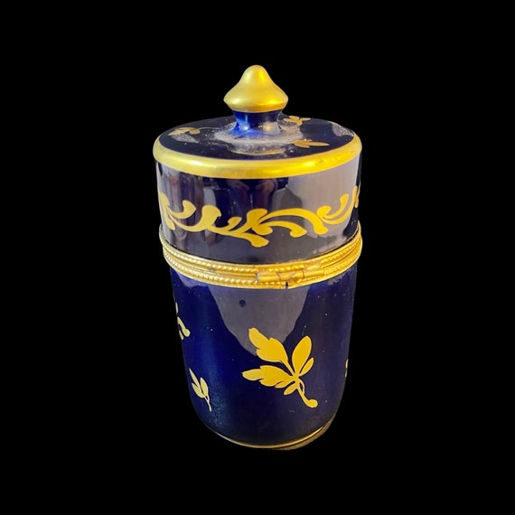 Limoges Trinket Box, Cylinder Shape, Hinged Lid, Navy… - Gem