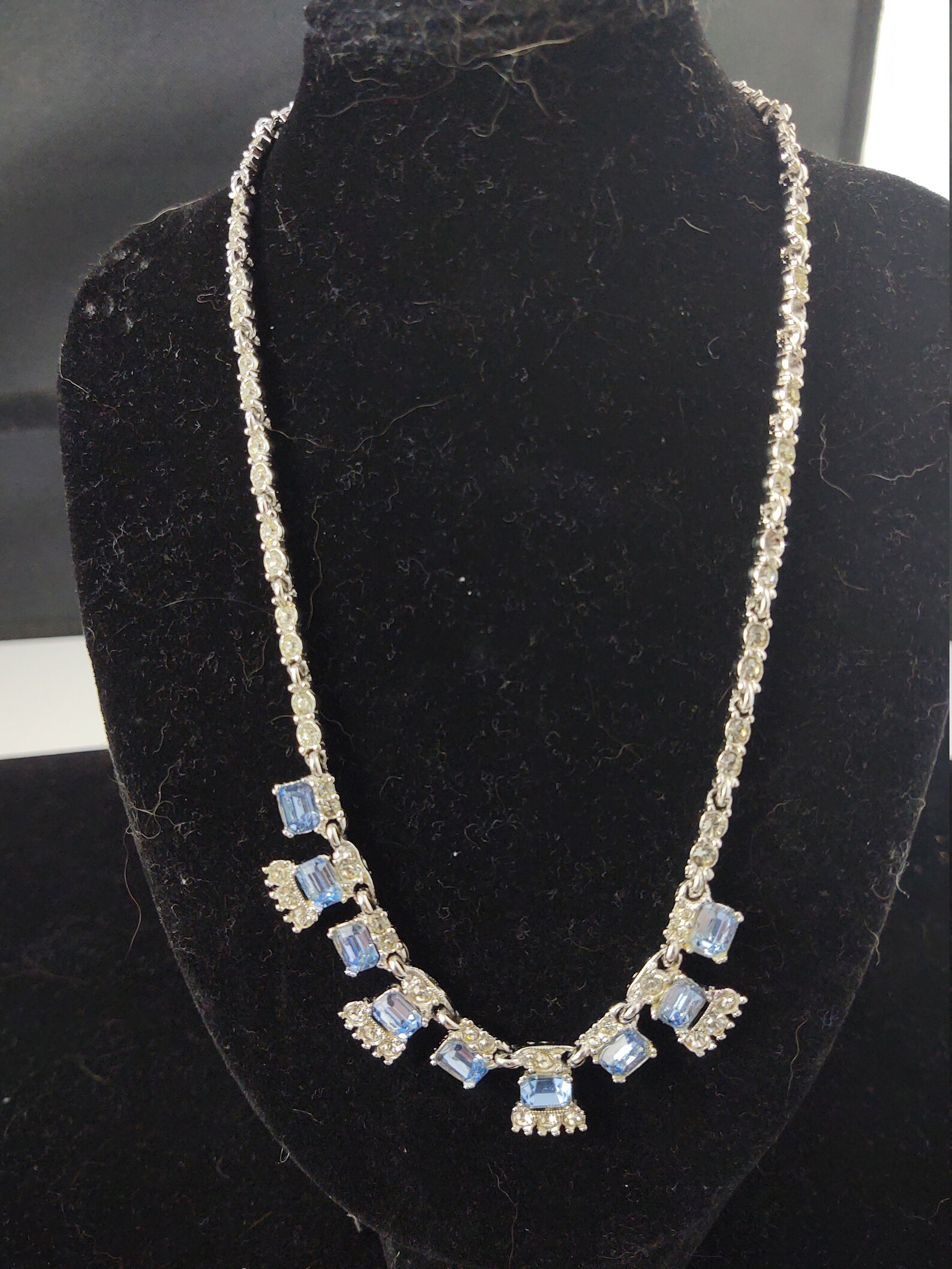 Stunning Rhinestone Necklace by Bogoff Clear and Blue | Etsy