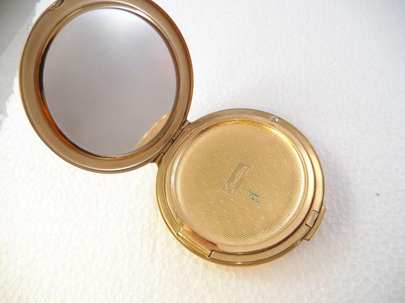 Stratton Compact, Gold Tone Swirl Leaves, with a Blac… - Gem