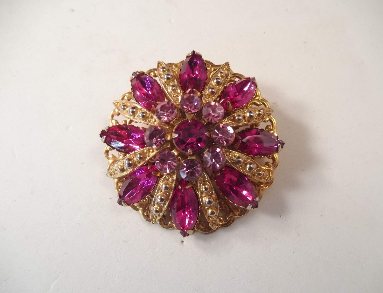 Large Round Shades of Pink Brooch Flower Design Gold Tone - Etsy
