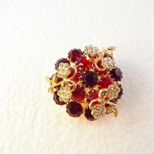 Red Rhinestone Dome Brooch, Unsigned, Gold Tone Metal - Etsy