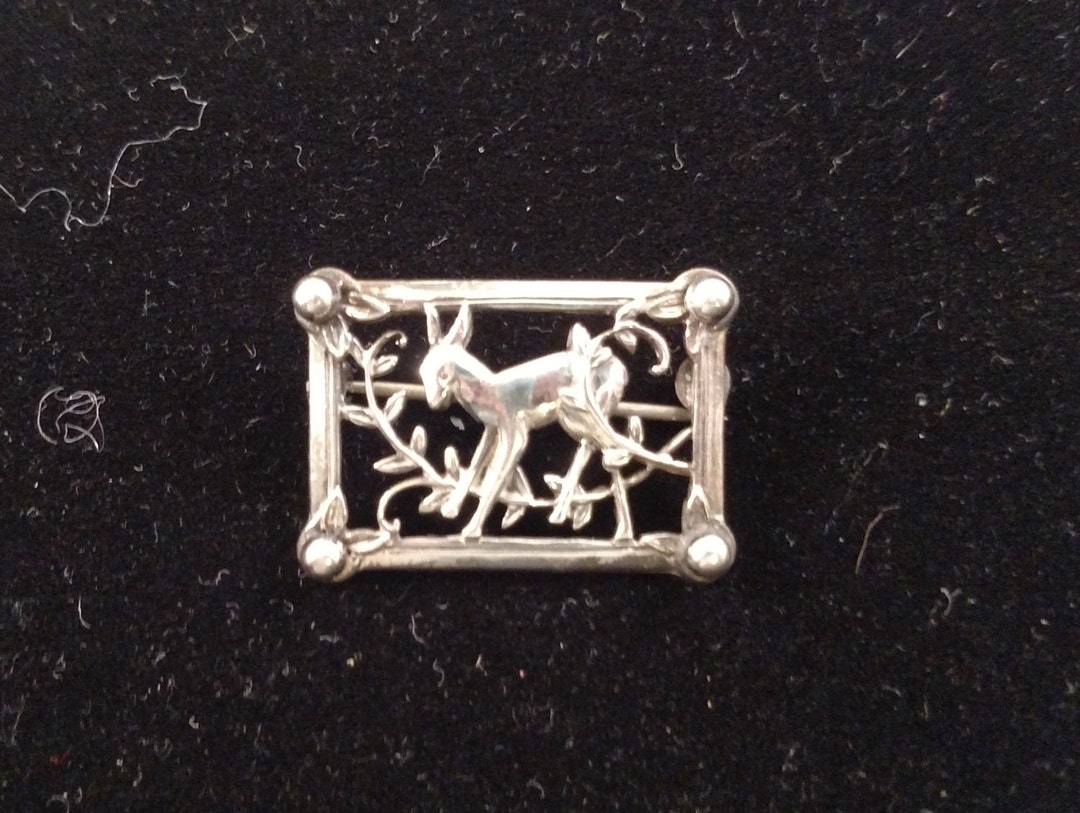 Small Sterlilng Pin Depicting Deer in the Woods Mint - Etsy