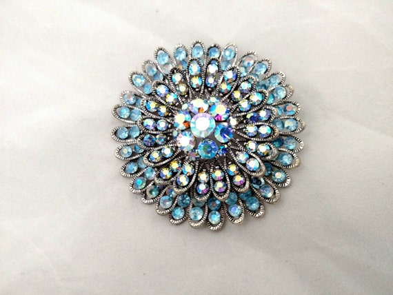 Large AB Rhinestone Blue Brooch - Gem
