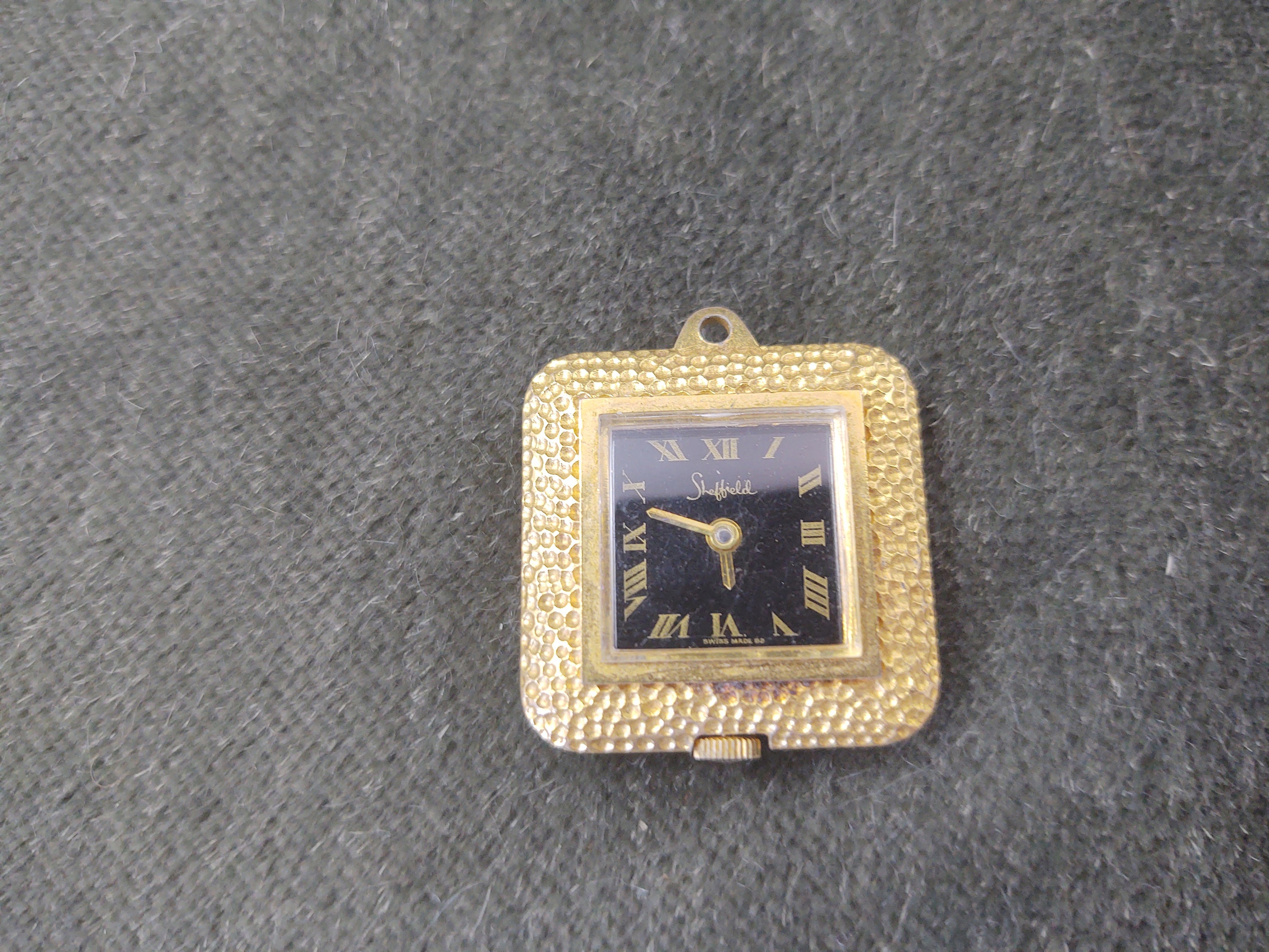 Sheffield Mechanical Pendant Watch, Gold Tone, Square, Black Face ...