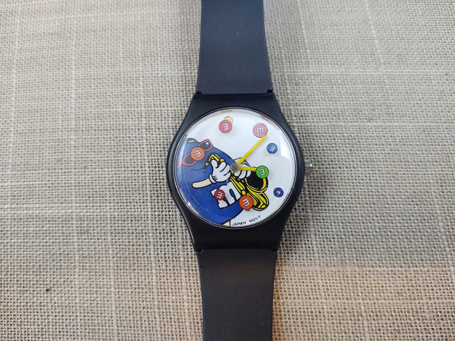 Blue M and M Wrist Watch, Playing a Sax, Rotating M and Ms,black Rubber ...