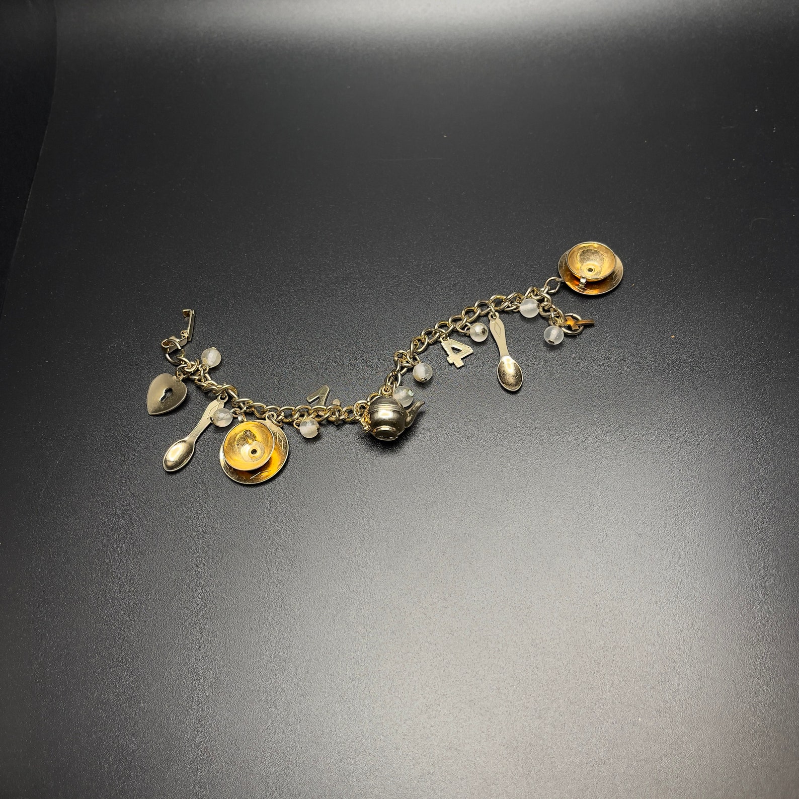 Tea Time Gold Tone Charm and Beaded Bracelet Tea Cups - Etsy