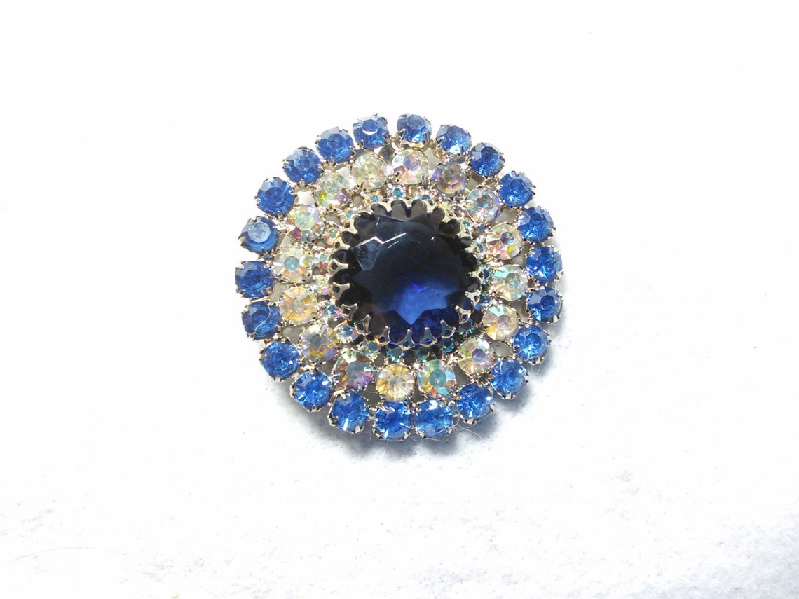 Gorgeous Large Round Rhinestone Brooch Blue and AB - Etsy