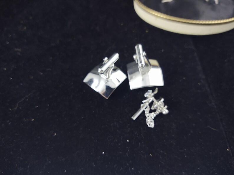 Cuff Link and Tie Pin Silver Tone Metal With Large Glass - Etsy