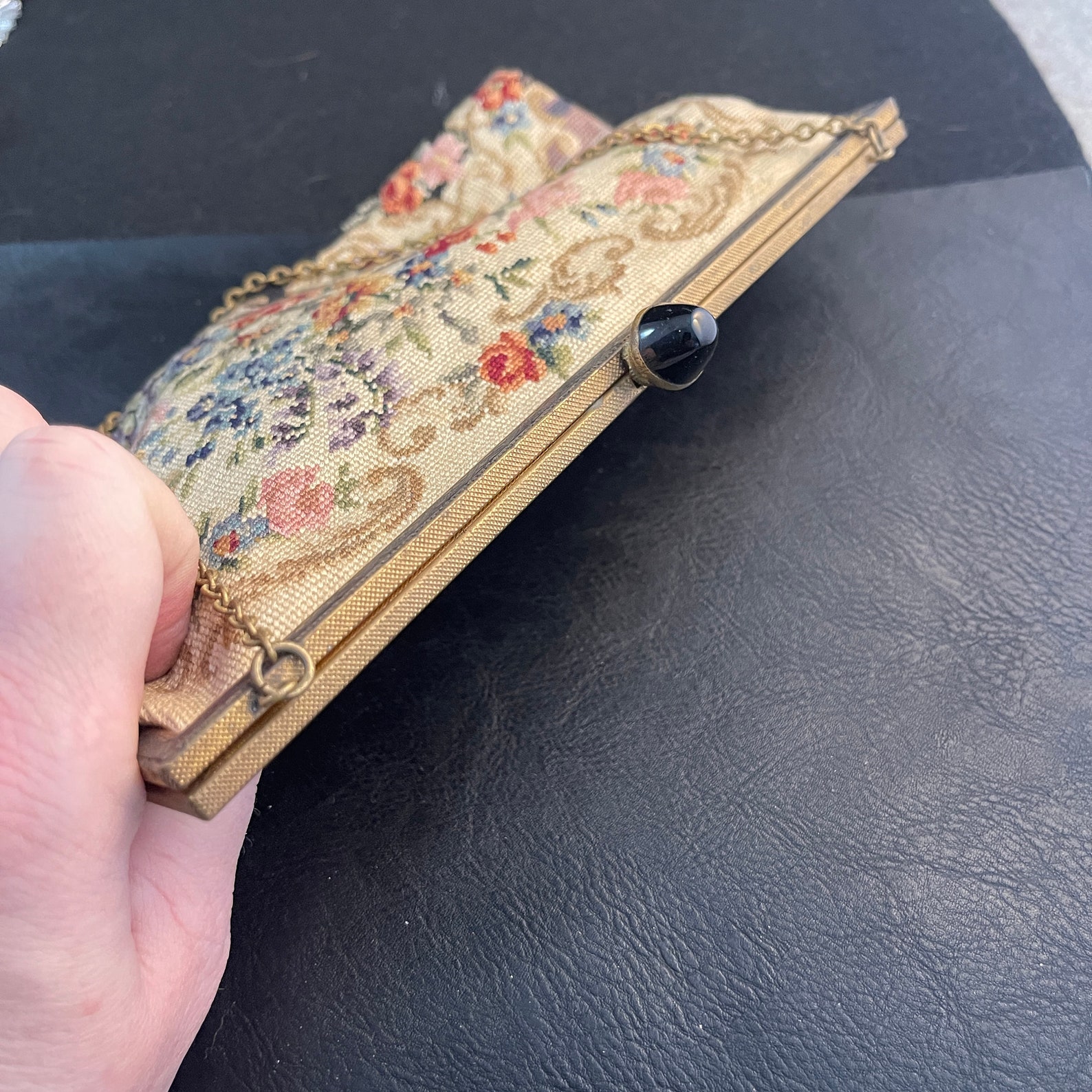 Petit Point Wristlet Made in Austria, Chain Strap, Floral Theme With ...
