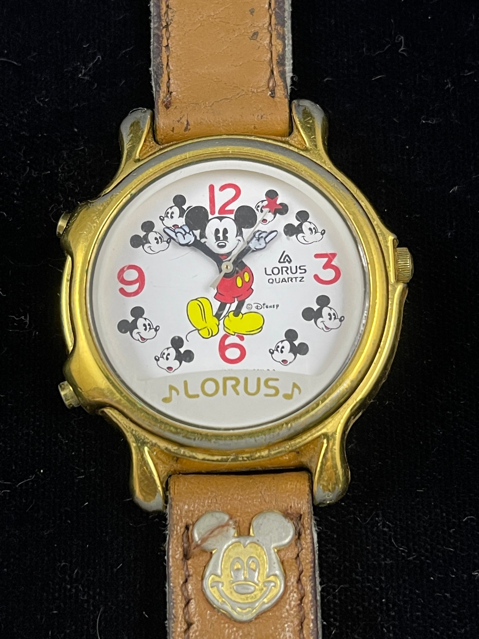 Lorus Musical Mickey Mouse Watch, Two Tunes, Moving Baton, Gold Tone ...
