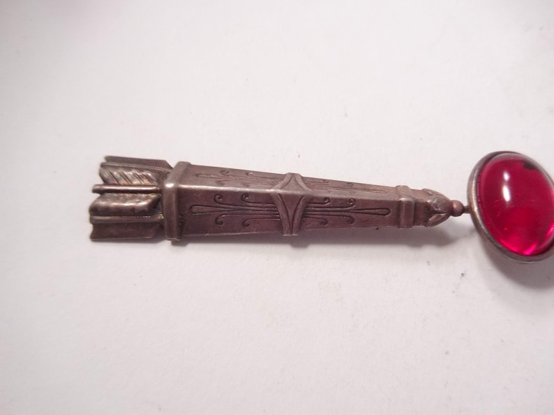 Kate Hines Scarf Pin, Red Cabochon, Quiver With Arrows and Leaf, Mint ...