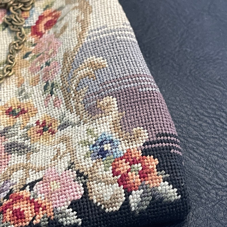 Petit Point Wristlet Made in Austria, Chain Strap, Floral Theme With ...