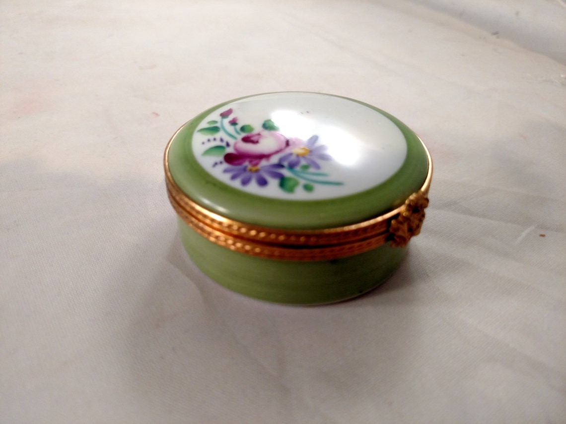 Limoges France Trinket Box Round Hinged Hand Painted - Etsy
