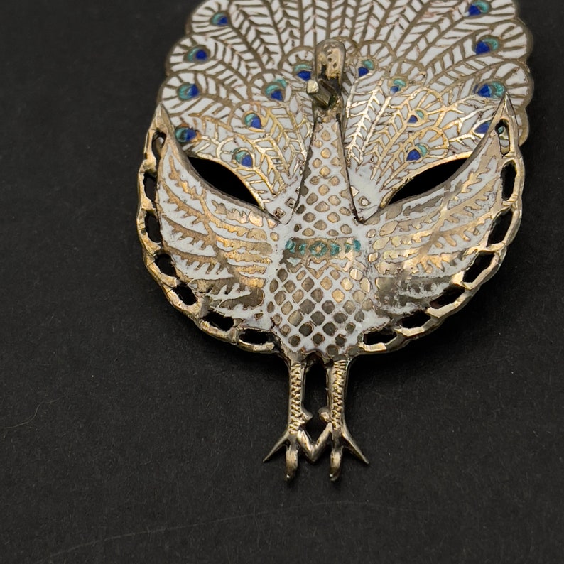 Sterling Silver Hinged Enamel Peacock Brooch White Feathers - Etsy