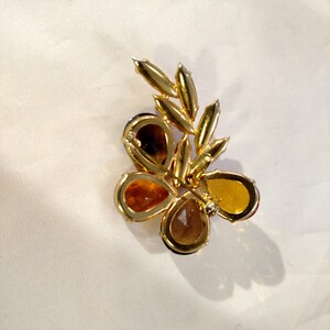 Amber Colored Rhinestones Brooch, Large Pear Shaped Stones, Gold Tone ...