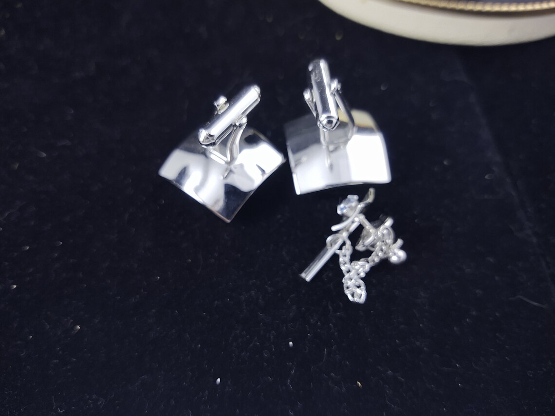 Cuff Link And Tie Pin Silver Tone Metal with Large Glass | Etsy